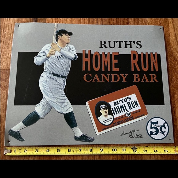 Wall Decor | Babe Ruths Home Run Candy Bar Tin Metal Sign | Poshmark